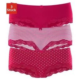 Panty Lascana, Damen, Gr. 32/34, rot (rot, gestreift, uni, gepunktet), Jersey, Obermaterial: 95% Baumwolle, 5% Elasthan. Spitze: 87% Polyamid, 13% Elasthan, gepunktet, gestreift, unifarben, k&ouml;rpernah, Unterhosen Panty, aus elastischer Baumwolle mit zarter Spitze