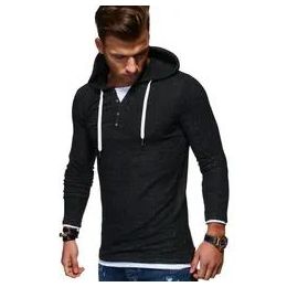 Kapuzensweatshirt behype "HENRAY", Herren, Gr. S, schwarz, 70% Polyester, 25% Viskose, 5% Elasthan, unifarben, normal, ohne Ausschnitt, Sweatshirts, in trendiger 2-in-1-Optik