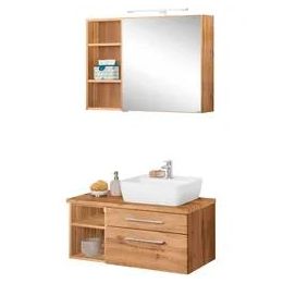 Badm&ouml;bel-Set Welltime "Davos", braun (eichefarben), Becken rechts, Kastenm&ouml;bel-Sets, Badm&ouml;bel-Set, Spiegelschrank, Regal und Waschtisch
