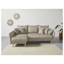 Ecksofa Home Affaire "Granbo L-Form, B: 240 cm", beige, B:240cm H:95cm T:170cm, 100% Polyester, Sofas, Ecksofa, Bettfunktion, Bettkasten, Taschen & 5 Zierkissen, Federkern