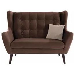 2-Sitzer Home Affaire "Hemmink", braun (braun, beige), B:144cm H:107cm T:94cm, Samtvelours (100% Polyester);Luxus-Microfaser (100% Polyester);Struktur (94% Polyester, 6% Polyacryl), Sofas, mit Knopfheftung