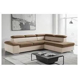 Sit & More Ecksofa SIT & MORE "Valentine L-Form, B: 272 cm", braun (creme, braun), B:272cm H:73cm T:226cm, 100% Polyester;Luxus-Kunstleder/Struktur (88% Polyester, 12% Polyamid), Sofas, Ecksofa, mit Arm- & Kopfteilverstellung, optional mit Bettfunktion