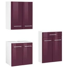 Badm&ouml;bel-Set Welltime "Venedig", lila (aubergine, wei&szlig;), Kastenm&ouml;bel-Sets, Badm&ouml;bel-Set, Waschbeckenunterschrank (Breite 50 cm), H&auml;ngeschrank, Unterschrank