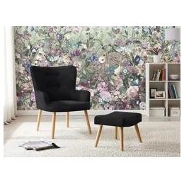 Sessel OTTO HOME "Levent, Ohrensessel mit Hocker", schwarz, B:70cm H:85cm T:70cm, Luxus-Microfaser (100% Polyester);Luxus-Microfaser Teddyoptik (100% Polyester);Velvet (100% Polyester);Webstoff (100% Polyester), Sessel, Sessel, in unterschiedlichen Bezugsqualit&auml;ten, Sitzh&ouml;he 40 cm