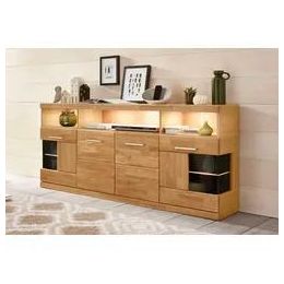Sideboard OTTO HOME "RIBE20 Fronten massiv,Korpus Melamin, 2 T&uuml;ren mit Glaseinsatz", braun (eichefarben), B:180cm H:80cm T:35cm, Holz teilmassiv, Sideboards, Sideboard, 575758