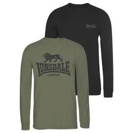 Langarmshirt Lonsdale "AYRSHIRE", Herren, Gr. 5XL (72/74), bunt (schwarz, khaki), Single Jersey, Obermaterial: 100% Baumwolle, unifarben, Rundhals, Shirts Langarmshirt