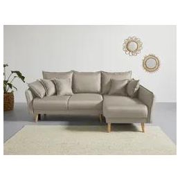 Ecksofa Home Affaire "Granbo L-Form, B: 240 cm", beige, B:240cm H:95cm T:170cm, 100% Polyester, Sofas, Ecksofa, Bettfunktion, Bettkasten, Taschen & 5 Zierkissen, Federkern
