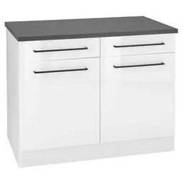 Unterschrank KOCHSTATION "KS-Tulsa", wei&szlig; (wei&szlig; hochglanz), B:100cm H:85cm T:60cm, Schr&auml;nke, Unterschrank, 100 cm breit, 2 Schubk&auml;sten, 2 T&uuml;ren, schwarzer Metallgriff, MDF Front