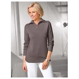 Troyer Casual Looks "Pullover", Damen, Gr. 54, grau (taupe, meliert), 50% Baumwolle, 50% Polyacryl, meliert, unifarben, figurumspielend, Pullover Troyer