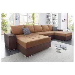 Wohnlandschaft Collection AB "Josy XXL U-Form, B: 333 cm, mit 2 Recamieren 77 & 97 cm", braun (braun, hellbraun), B:333cm H:84cm T:161cm, Kunstleder SOFTLUX/100% Polyester, Sofas, Wohnlandschaft, Bettfunktion, Bettkasten & 2 Zierkissen, Federkern