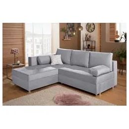 Ecksofa Home Affaire "Italia L-Form, B: 217 cm", grau (hellgrau), B:217cm H:80cm T:182cm, Struktur fein (100% Polyester);Microfaser PRIMABELLE(100% Polyester);Samtoptik (100% Polyester), Sofas, Ecksofa, Bettfunktion, Bettkasten & 1 Zierkissen, Federkern