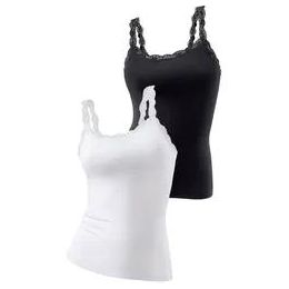 Unterhemd Lascana, Damen, Gr. 32/34, N-Gr, schwarz-wei&szlig; (wei&szlig;, schwarz), Single Jersey, Obermaterial: 95% Baumwolle, 5% Elasthan. Spitze: 87% Polyamid, 13% Elasthan, unifarben, k&ouml;rpernah, tiefer Rundhals, Unterhemden Unterhemd, mit innenliegendem Bustier, Spaghettitr&auml;ger-Top, Unterziehshirt