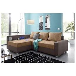 Ecksofa Collection AB "Relax L-Form, B: 223 cm", braun (dunkelbraun, cappucino), B:223cm H:84cm T:91cm, Zierkissen: 100%Polyester;Struktur (100% Polyester);Microfaser PRIMABELLE (100% Polyester);Kunstleder SOFTLUX / Struktur (80% Polyester, 20% Acryl);Microfaser PRIMABELLE (100% Polyester) / Struktur (80% Polyester, 20% Acryl), Sofas, Ecksofa, Bettfunktion, Bettkasten, Regalelement & 1 Zierkissen,
