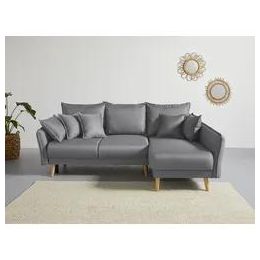 Ecksofa Home Affaire "Granbo L-Form, B: 240 cm", grau, B:240cm H:95cm T:170cm, 100% Polyester, Sofas, Ecksofa, Bettfunktion, Bettkasten, Taschen & 5 Zierkissen, Federkern