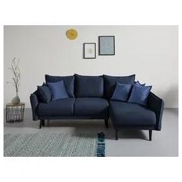 Ecksofa Home Affaire "Asra L-Form, B: 240 cm", blau (marineblau, blau), B:240cm H:95cm T:170cm, 100% Polyester, Sofas, Ecksofa, Bettfunktion, Bettkasten, Taschen & 3 Zierkissen, Federkern