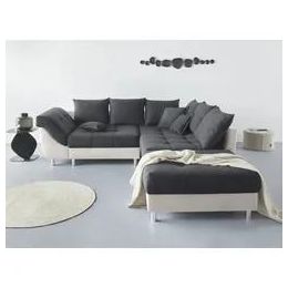 Ecksofa Collection AB "Innsbruck L-Form, B: 247 cm", grau (hellgrau, anthrazit), B:247cm H:87cm T:189cm, Microfaser PRIMABELLE (100% Polyester), Struktur (90% Polyester, 10% Polyacryl), Samtvelours (100% Polyester), Luxus-Microfaser Antiklederoptik (100% Polyester), Sofas, Ecksofa, Set: Sofa & Hocker, 3 Zierkissen, Federkern