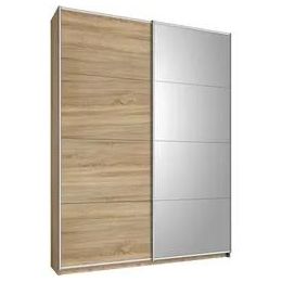 Schwebet&uuml;renschrank Rauch "Kleiderschrank Schrank Garderobe Ankleide Schlafzimmerschrank GANDRA", beige (struktureichefarben hell uni), B:136cm H:210cm T:62cm, Holzwerkstoff, Schr&auml;nke, Schwebet&uuml;renschrank, voll aufgelegte Spiegelelemente, Metall-Griffleisten MADE IN GERMANY