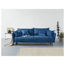 Schlafsofa Collection AB "Asra, B: 228 cm, Liegel. 145x192 cm", blau (marineblau, blau), B:228cm H:95cm T:104cm, 100% Polyester, Sofas, Schlafsofa, Bettfunktion, Bettkasten, Taschen & 2 Zierkissen, Federkern