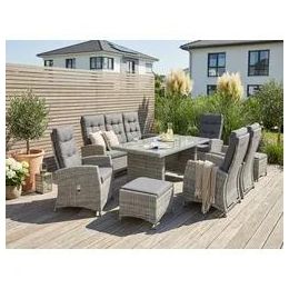 Garten-Essgruppe Konifera "Monaco", grau, Polyrattan, Sitzm&ouml;bel-Sets, Polyrattan, Aluminium, mit verstellbaren R&uuml;ckenlehnen, inkl. Auflagen, Topseller