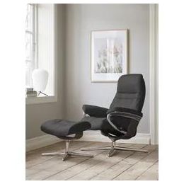 Relaxsessel stressless "Sunrise", grau (rock paloma), B:79cm H:103cm T:73cm, Leder PALOMA: PALOMA ist ein durchgef&auml;rbtes Semianilin-M&ouml;belleder mit nat&uuml;rlicher Narbung., Sessel, Relaxsessel, mit Hocker, mit Cross Base, Gr&ouml;&szlig;e S, M & L, Holzakzent Wenge
