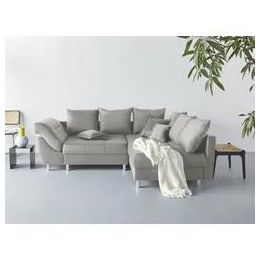 Ecksofa Collection AB "Innsbruck L-Form, B: 247 cm", grau (silbergrau), B:247cm H:87cm T:189cm, Microfaser PRIMABELLE (100% Polyester), Struktur (90% Polyester, 10% Polyacryl), Samtvelours (100% Polyester), Luxus-Microfaser Antiklederoptik (100% Polyester), Sofas, Ecksofa, 3 Zierkissen, Federkern