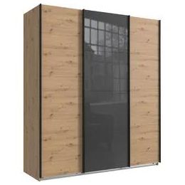 Schwebet&uuml;renschrank wimex "Norderstedt", grau (artisan eiche nachbildung, glas grau), B:180cm H:210cm T:64cm, Holzwerkstoff, Schr&auml;nke, Schwebet&uuml;renschrank, INKLUSIVE 2 Stoffboxen und 2 zus&auml;tzliche Einlegeb&ouml;den, mit Glast&uuml;r