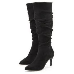 Rei&szlig;verschlussstiefel Lascana "Langschaft, High-Heel Stiefelette, Slouchy Boots, Stiefel", Damen, Gr. 42, schwarz, Obermaterial: 100% Textilmaterial. Decksohle: 100% Textilmaterial. Futter: 100% Textilmaterial. Laufsohle: 100% Synthetik, unifarben, Basic,festlich, Schuhe Rei&szlig;verschlussstiefel, mit elegant modischer Raffung