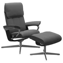 Relaxsessel stressless "Admiral", grau (grau batick), B:93cm H:103cm T:79cm, Leder BATICK: BATICK ist ein leicht korrigiertes, durchgef&auml;rbtes und genarbtes M&ouml;belleder, bei dem die meisten Unebenheiten und Spuren in der Regel entfernt wurden., Sessel, Relaxsessel, mit Cross Base, Gr&ouml;&szlig;e M & L, Holzakzent Schwarz