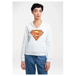 Kapuzensweatshirt logoshirt "DC Comics - Superman", Damen, Gr. XS, blau (hellblau), 70% Baumwolle, 30% Polyester, unifarben, normal, ohne Ausschnitt, Sweatshirts, mit lizenziertem Print