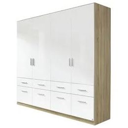 Dreht&uuml;renschrank Rauch "Kleiderschrank Schrank Garderobe Schlafzimmerschrank CELLE", wei&szlig; (eiche sonoma, hochglanz wei&szlig;, griffe alu), B:181cm H:210cm T:54cm, Holzwerkstoff, Schr&auml;nke, Dreht&uuml;renschrank, in 4 Breiten und 2 H&ouml;hen, optional mit Schubk&auml;sten MADE IN GERMANY