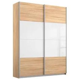 Schwebet&uuml;renschrank Rauch "Quadra Schlafzimmerschrank in vielen Breiten", braun (struktureichefarben hell, wei&szlig;glas), B:136cm H:230cm T:62cm, Holzwerkstoff, Schr&auml;nke, Schwebet&uuml;renschrank, Kleiderschrank Garderobenschrank Schrank mit Glaselementen