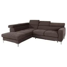 Ecksofa COTTA "Sammy L-Form", braun (espresso), B:242cm H:74cm T:207cm, Struktur (100% Polyester );Chenille (90% Polyester; 10% Polyamid ), Sofas, Ecksofa, mit Kopfteilverstellung, wahlweise mit Bettfunktion & Bettkasten
