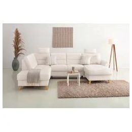 Wohnlandschaft Home Affaire "Westerland U-Form", beige (creme), B:303cm H:90cm T:213cm, 100% Polyester, Sofas, Wohnlandschaft, Federkern, wahlweise Bettfunktion, Stauraum und Armlehn-Verstellung