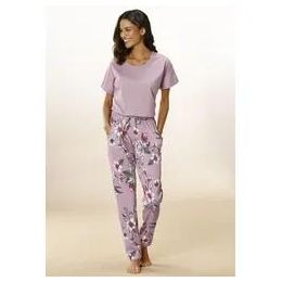 Pyjama Vivance DREAMS, Damen, Gr. 32/34, rosa (altrosa), Single Jersey, Obermaterial: 100% Baumwolle, gebl&uuml;mt, Basic, bequem lang, Rundhals, angeschnitten, Homewear-Sets Pyjama, mit Blumendruck