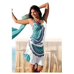 Beach Time Strandkleid BEACHTIME, Damen, Gr. 36, N-Gr, blau (blau, bedruckt), Jersey, Obermaterial: 100% Viskose, figurumspielend kniefrei, V-Ausschnitt, Kleider Strandkleid, mit Alloverprint und verstellbaren Tr&auml;gern, Sommerkleid, Jerseykleid