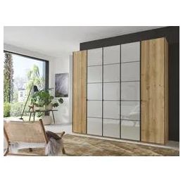 Kleiderschrank Wiemann "Quito", beige (bianco, eiche, nachbildung, glas champagner, schiefer), B:246,3cm H:236cm T:58cm, Floatglas, Holzwerkstoff, Schr&auml;nke, Kleiderschrank, hochwertige Beschl&auml;ge inkl. T&uuml;rd&auml;mpfung