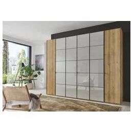 Kleiderschrank Wiemann "Quito", beige (bianco, eiche, nachbildung, glas champagner, schiefer), B:295,2cm H:216cm T:58cm, Floatglas, Holzwerkstoff, Schr&auml;nke, Kleiderschrank, hochwertige Beschl&auml;ge inkl. T&uuml;rd&auml;mpfung