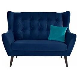 2-Sitzer Home Affaire "Hemmink", blau (blau, aqua), B:144cm H:107cm T:94cm, Samtvelours (100% Polyester);Luxus-Microfaser (100% Polyester);Struktur (94% Polyester, 6% Polyacryl), Sofas, mit Knopfheftung