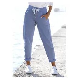Sweathose ELBSAND "Brinja", Damen, Gr. L (40), N-Gr, blau, angeraute Sweatware, Obermaterial: 95% Baumwolle, 5% Elasthan, unifarben, figurumspielend lang, Hosen Sweathose, mit Logoprint am Bund und Taschen, Jogginghose, Relaxhose, Topseller