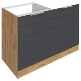Sp&uuml;lenschrank KOCHSTATION "KS-Luhe", grau (grau matt, wotaneichefarben), B:120cm H:82cm T:60cm, MDF, Schr&auml;nke, Sp&uuml;lenschrank, 120 cm breit, hochwertige MDF-Fronten mit waagerechter Lisene