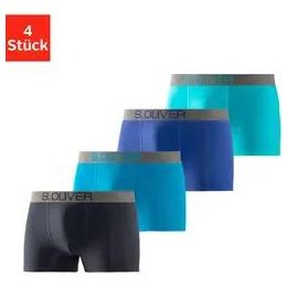 Boxer s.Oliver "Boxershorts f&uuml;r Herren", Damen, Gr. L, 4 Stk., blau (t&uuml;rkis, hellblau, marine, royalblau), Jersey, Obermaterial: 92% Baumwolle, 8% Elasthan (LYCRA), unifarben, k&ouml;rpernah, Unterhosen, mit kontrastfarbenem Webbund, Topseller
