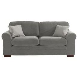 2-Sitzer Home Affaire "Broughton", grau (hellgrau), B:203cm H:92cm T:94cm, 100% Polyester, Sofas, weicher Sitzkomfort, incl. 2 Zierkissen, Keder