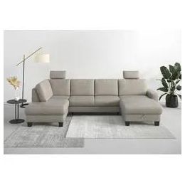 Wohnlandschaft Home Affaire "Summer U-Form", grau (steel), B:314cm H:91cm T:170cm, 95% Polyester, 5% Polyamid, Sofas, Wohnlandschaft, mit oder ohne Bettfunktion und Bettkasten, wengefarbene Holzf&uuml;&szlig;e