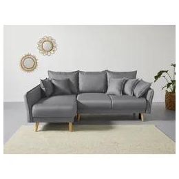 Ecksofa Home Affaire "Granbo L-Form, B: 240 cm", grau, B:240cm H:95cm T:170cm, 100% Polyester, Sofas, Ecksofa, Bettfunktion, Bettkasten, Taschen & 5 Zierkissen, Federkern