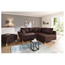 Ecksofa Home Affaire "Rice L-Form, B: 223 cm - OTTO. Verl&auml;ssliche Qualit&auml;t.", braun (dunkelbraun), B:223cm H:47cm T:184cm, Luxus-Microfaser (100% Polyester);Struktur fein (100% Polyester);Microfaser PRIMABELLE (100% Polyester);Samtoptik (100% Polyester), Sofas, Ecksofa, Set: Sofa & Hocker, 3 Zierkissen, Federkern