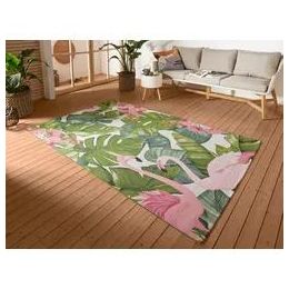 Outdoorteppich Hanse Home "Tropical Flamingo", bunt, B:200cm H:3mm L:285cm, Polyester, Polypropylen (PP), Teppiche, Outdoorteppich, In-& Outdoor, Teppich, Wetterfest, Balkon, Garten, Wohnzimmer, Floral