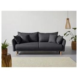 Schlafsofa Home Affaire "Granbo, B: 228 cm, Liegel. 145x192 cm", grau (anthrazit), B:228cm H:95cm T:104cm, 100% Polyester, Sofas, Schlafsofa, Bettfunktion, Bettkasten, Taschen & 4 Zierkissen, Federkern