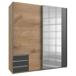 Schwebet&uuml;renschrank wimex "Emden moderner Kleiderschrank mit Spiegel und Schubladen", grau (plankeneiche nachbildung, graphit), B:180cm H:198cm T:64cm, Schr&auml;nke, Schwebet&uuml;renschrank, Schlafzimmer Schrank Garderobenschrank mit Schwebet&uuml;ren Topseller