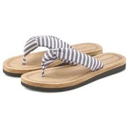 Badezehentrenner ELBSAND "Sandale,Badelatsche,Flip Flop,Mule, Pantolette,Badeschuhe,Sommerschuhe", Damen, Gr. 42, grau (hellgrau, gestreift), Obermaterial: 100% Textilmaterial. Decksohle: 100% Synthetik. Futter: 100% Textilmaterial. Laufsohle: 100% Synthetik, gestreift, kontrastfarbene Details, Schuhe, Zehentrenner mit wasserabweisender und ultraleichter Sohle VEGAN