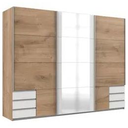 Schwebet&uuml;renschrank wimex "Emden moderner Kleiderschrank mit Spiegel und Schubladen", braun (plankeneiche nachbildung, wei&szlig;), B:270cm H:210cm T:64cm, Schr&auml;nke, Schwebet&uuml;renschrank, Schlafzimmer Schrank Garderobenschrank mit Schwebet&uuml;ren Topseller
